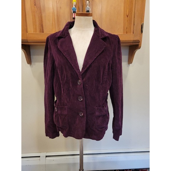 St. John's Bay | Tops | St Johns Bay Womens Corduroy Jacket Blazer Size L Dark Purple Button Up ...